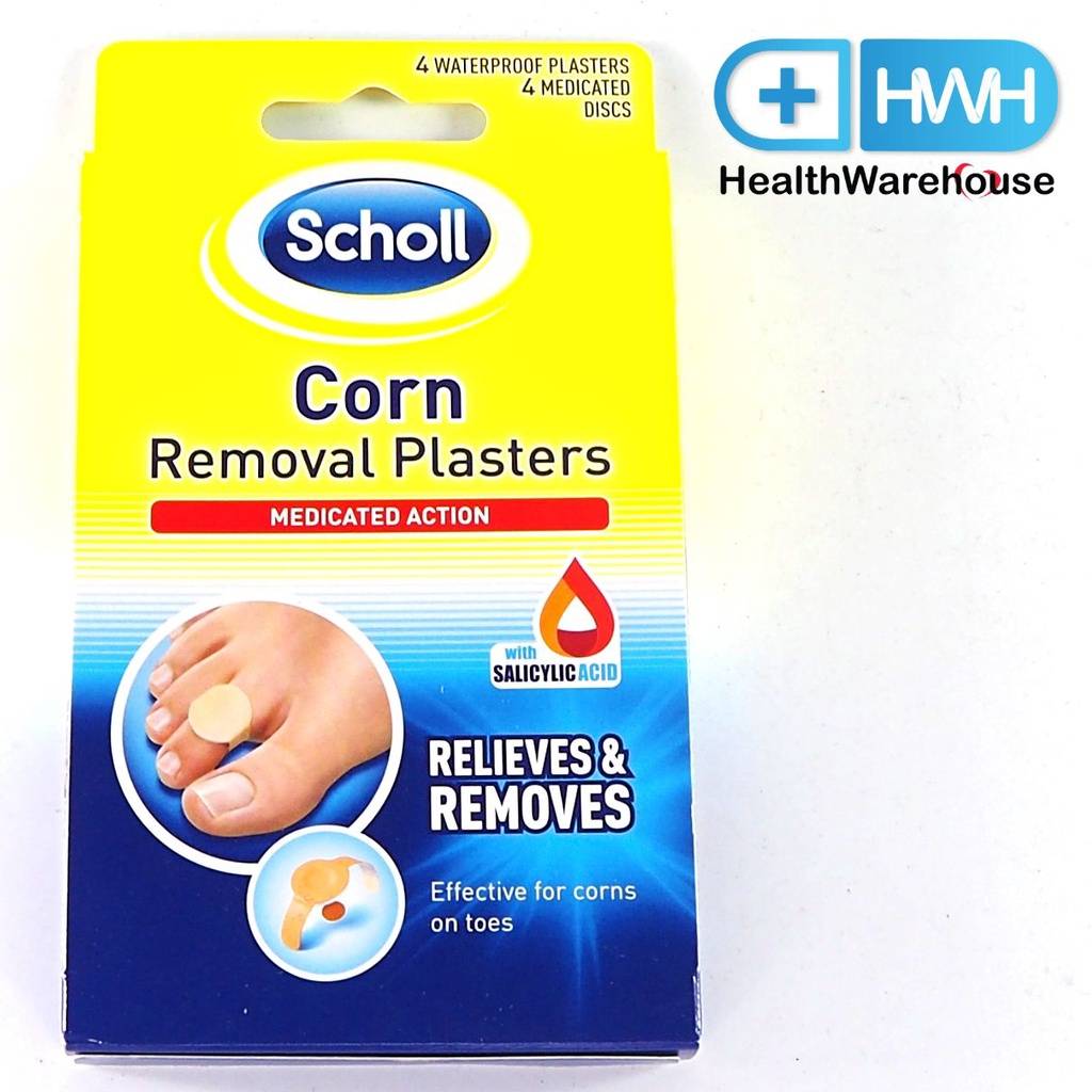 Scholl Corn Removal Plaster 4แผ่น / 1กล่อง แผ่นปิดหูดและตาปลา - Health ...