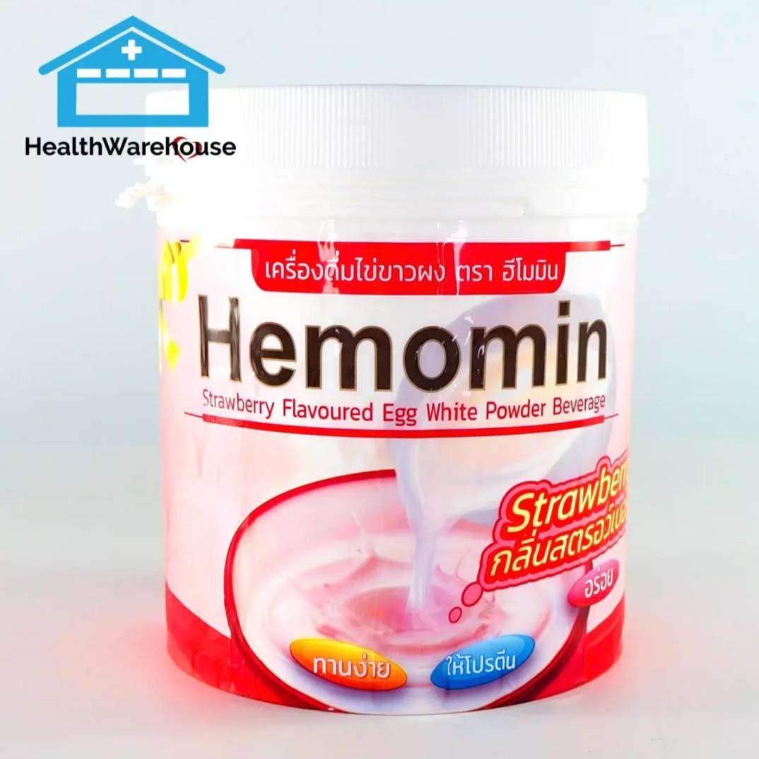 Hemomin โปรตีนไข่ขาว ชนิดผง 400 g รสสตรอเบอรี่ – Health Warehouse